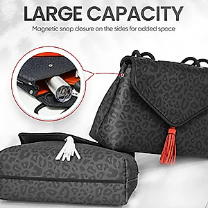 Cris Tassel Neoprene Tote Bag for Women - Crossbody Purse and Shoulder Bag - Neoprene Bag Leopard Print - Interchangeable Tassel Colors - Multipurpose Travel Purse, Beach Bag, Gym Bag, Pool Bag