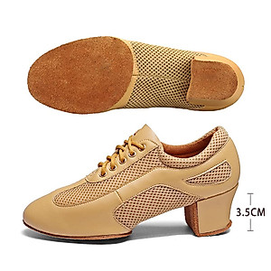 AOQUNFS Women Latin Ballroom Dance Shoes Lace-up Modern Salsa Practice Dance Shoes,10235-Beige-3.5-2MD,US 7.5