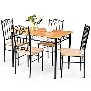 Tangkula 5 Piece Dining Table Set, Vintage Wood Top Padded Seat Dining Table and Chairs Set, Home Kitchen Dining Room Furniture