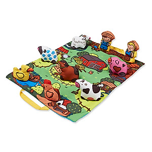 Melissa & Doug Take-Along Farm Baby and Toddler Play Mat (19.25 x 14.5 inches) With 9 Animals - Folds To Be Convenient Storage Bag for Travel