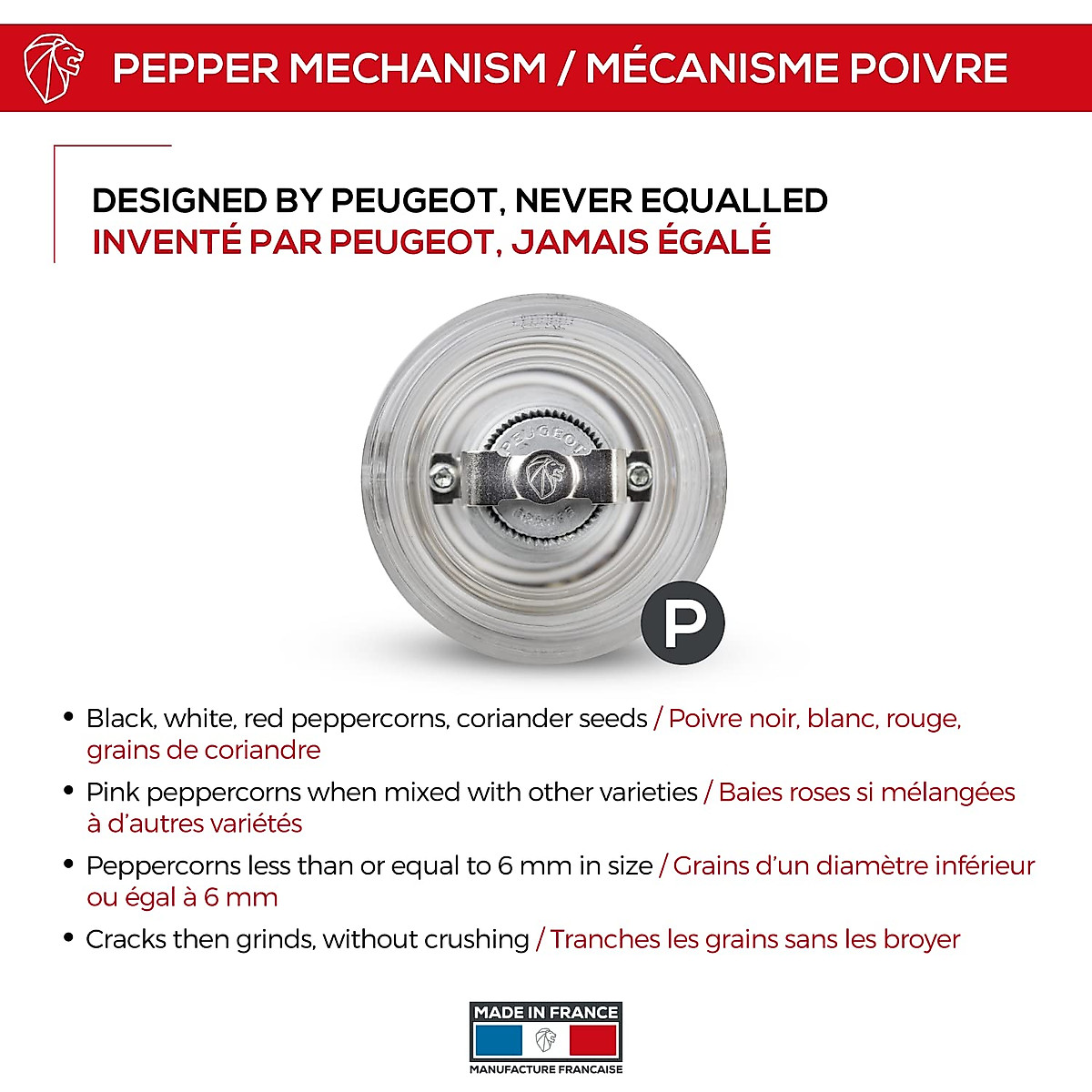Peugeot Nancy 12 Inch Pepper Mill, Acrylic