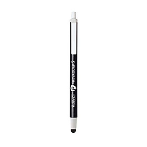 BIC PrevaGuard Clic Stic Ballpoint Pen & Stylus, With Built-in Protection To Suppress Bacteria Growth, Medium Point (1.0mm), Black, 12-Count