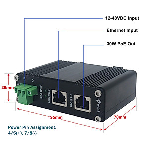 Gigabit PoE Injector, Industrial Gigabit PoE+ Injector,Non PoE to PoE Adapter,IEEE802.3 at 30W Hardened POE Adapter with 12-48V DC Input DIN- Rail,Distance Up to 100 Meters (328 ft)