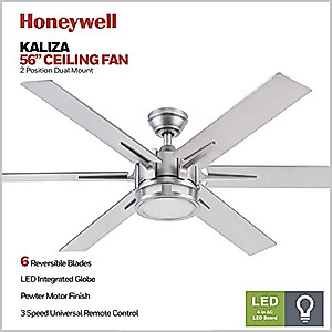 Honeywell Ceiling Fans 51626-01 Kaliza Ceiling Fan, 56, Pewter