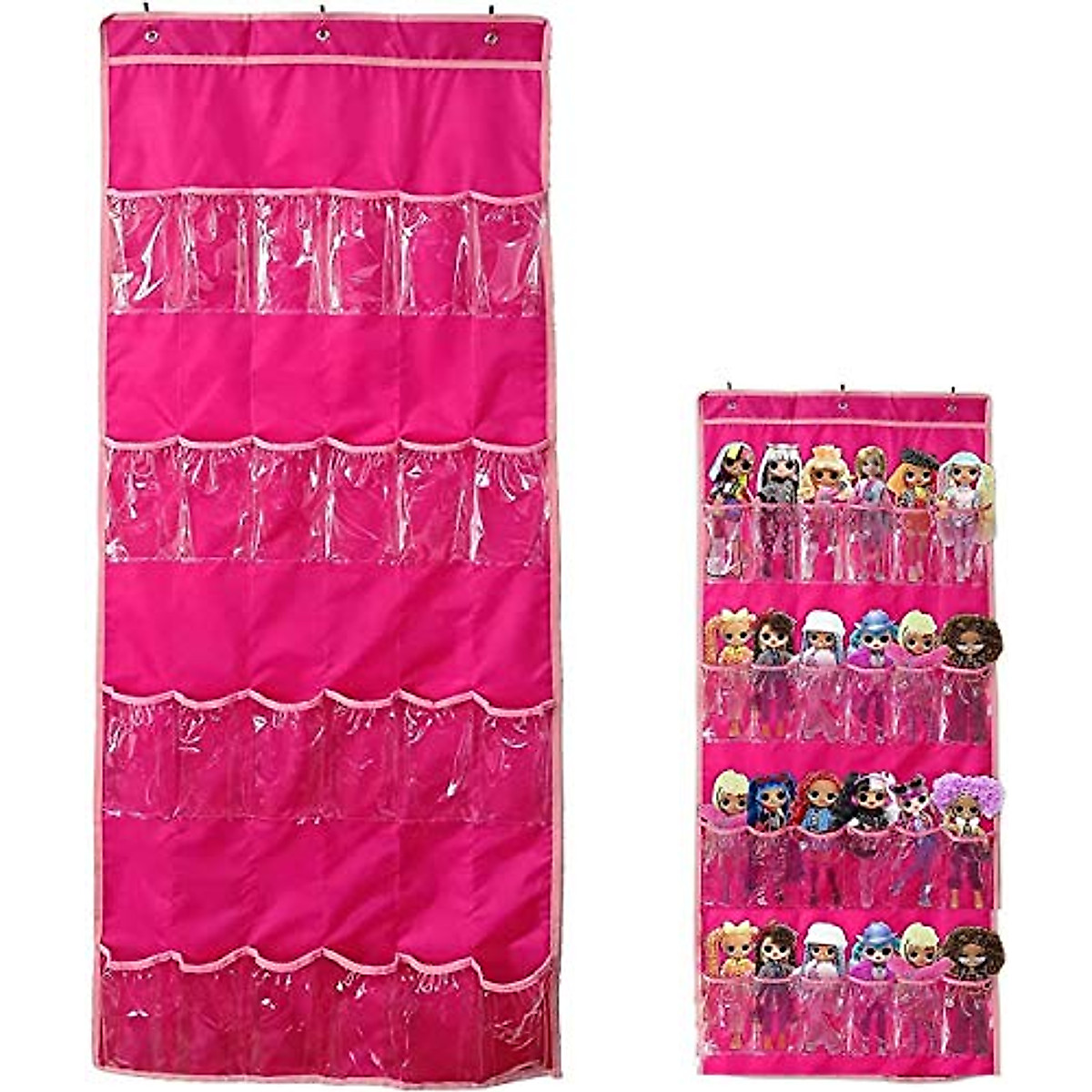 Cher Intellectuel Toy Storage, The Door Storage Organizer Holder, 24 Clear View Pockets, for Small Dolls, Cars, Jewelry, Hair Accessories, Arts & Crafts, Bead, Sewing, and More (Pink)