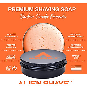 Alien Shave Premium Shaving Soap For Men (Solar Orange). Powered with Coconut Oil & Glycerin 4 Oz (1-Pack)
