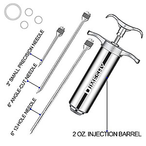 Heavy duty 304 Stainless Steel Meat Injector Kit with 2-oz Large Capacity Barrel with 3 commercial Marinade Needles