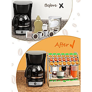 K Pod Holder - Pine Wood Coffee Essentials Organizer Station Compatible with K-Cups, Large Capacity Tea Bar Holder Coffee Accessories Storage for Home Office Kitchen Countertop