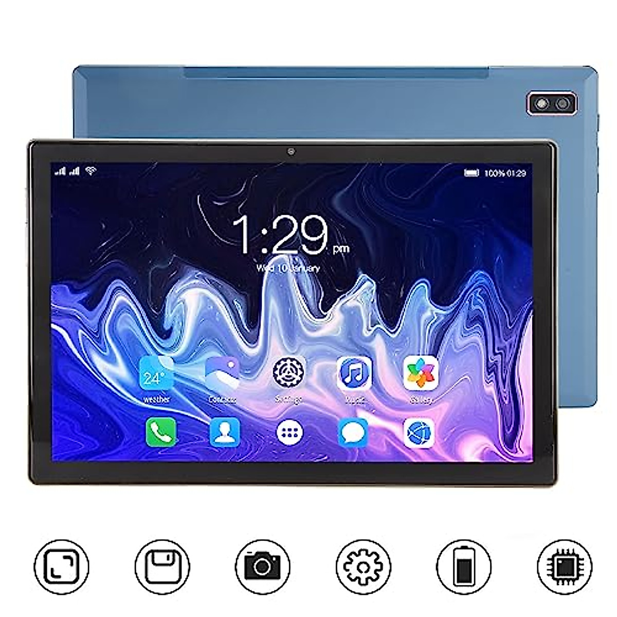 10.1 Inch Tablet, 1960x1080 Resolution 8GB RAM 256GB ROM Front 8MP Rear 16MP Camera Support WiFi BT GPS, PC Tablet for Android 12.0 (US Plug)