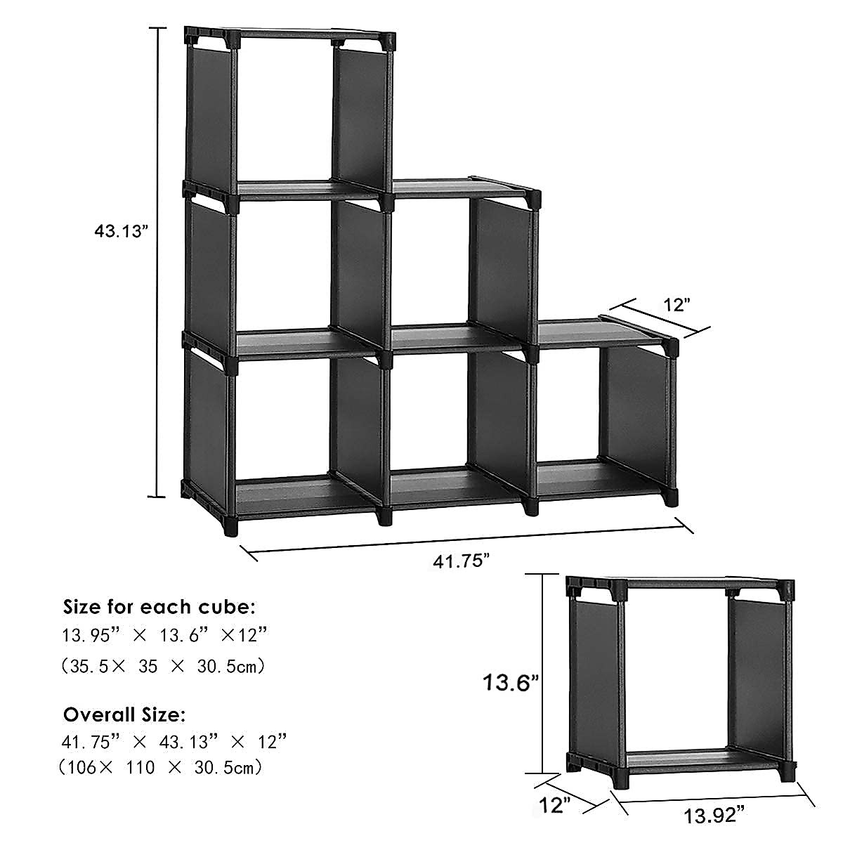 Cube Storage Organizer, 6 Cube Modular Shelves Storage Organizer, DIY Closet Storage Rack for Books Clothes Toys Shoes Arts(Black)-Wishwill