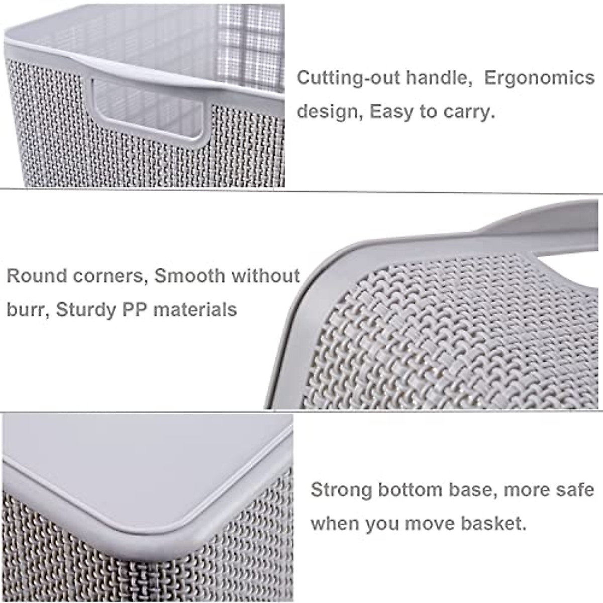 AYSUM 8 Pack Plastic Storage Basket, 9.7 x 6.5 x 5.5 Inch, Small Plastic Baskets Stackable Plastic Woven Organizer with Handle for Home Office - Grey