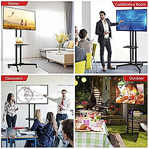 Yaheetech Mobile TV Stand with Wheels for 32-75 Inch LCD LED Screens TVs, Height-Adjustable Rolling TV Cart Hold up to 110 lbs, Trolley Floor Stand w/Tray, Max VESA 600x400mm