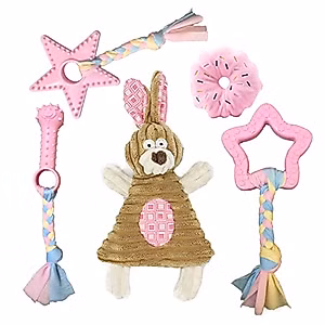Volacopets Puppy Toys for Teething, Puppy Chew Toys for Small Dogs, Crinkle Dog Toys Small Breed Boredom and stimulating, Dog Toys for Small Dogs, Pink, 5-Pack