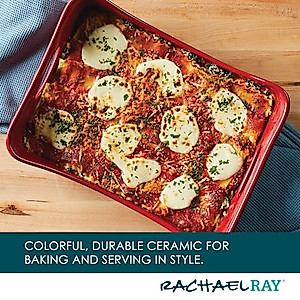 Rachael Ray Solid Glaze Ceramics Bakeware / Lasagna Pan / Baker, Rectangle - 9 Inch x 12 Inch, Red