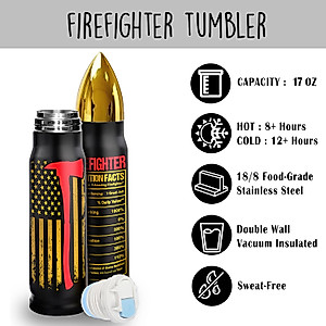 FROOBLEQUIRK Firefighter Nutrition Facts Bullet Tumbler, 17oz Firefighters Coffee Tumbler, Firemen Tumblers For Men - Firefighter Graduation Gifts, Christmas Gift For Men Dad Grandpa Husband Fireman