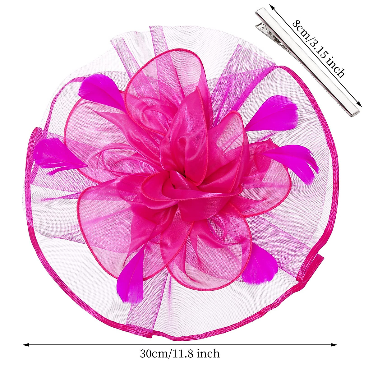 Fascinators Hat for Women Tea Party Fascinator 20s 50s Cocktail Church Wedding Headwear Large Ruffle Fascinator Hat (Fuchsia Red)