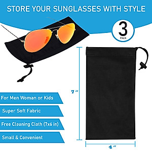 Mamlyn Set of 3 Microfiber Soft Sunglasses Pouches, With Drawstring Closure