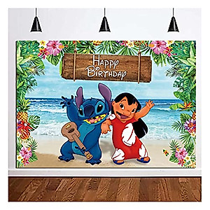 Tropical Luau Summer Beach Ocean Photo Backdrops Cartoon Photography Background for Kids Happy Birthday Dessert Table Top Summer Aloha Luau Party Decoration Banner 7x5ft