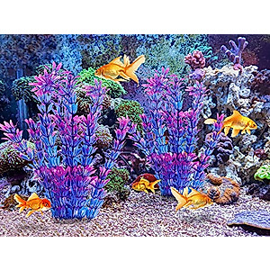 OSOPOLA 2 PCS Artificial Water Plants Décor - 11 Inch Purple Emulational Plastic Aquatic Plants with Fluffy Leaf Ornaments for Home Office Fish Tank Aquarium Decorations FD02PE0A