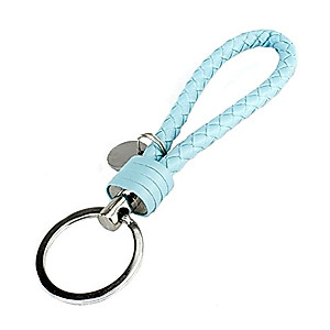 ocharzy Key Chains Handwoven Leather Keychain Simple Car Key Chain Accessories Keychain Gift for Men and Women Father‘s Day (Pack of 1, Sky Blue)