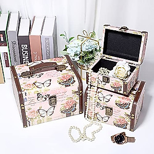 ELLDOO Set of 3 Butterfly Treasure Chest Box, Wooden + PU Leather Storage Decorative Box for Jewelry Trinkets, Keepsakes box for Girls Women Gifts