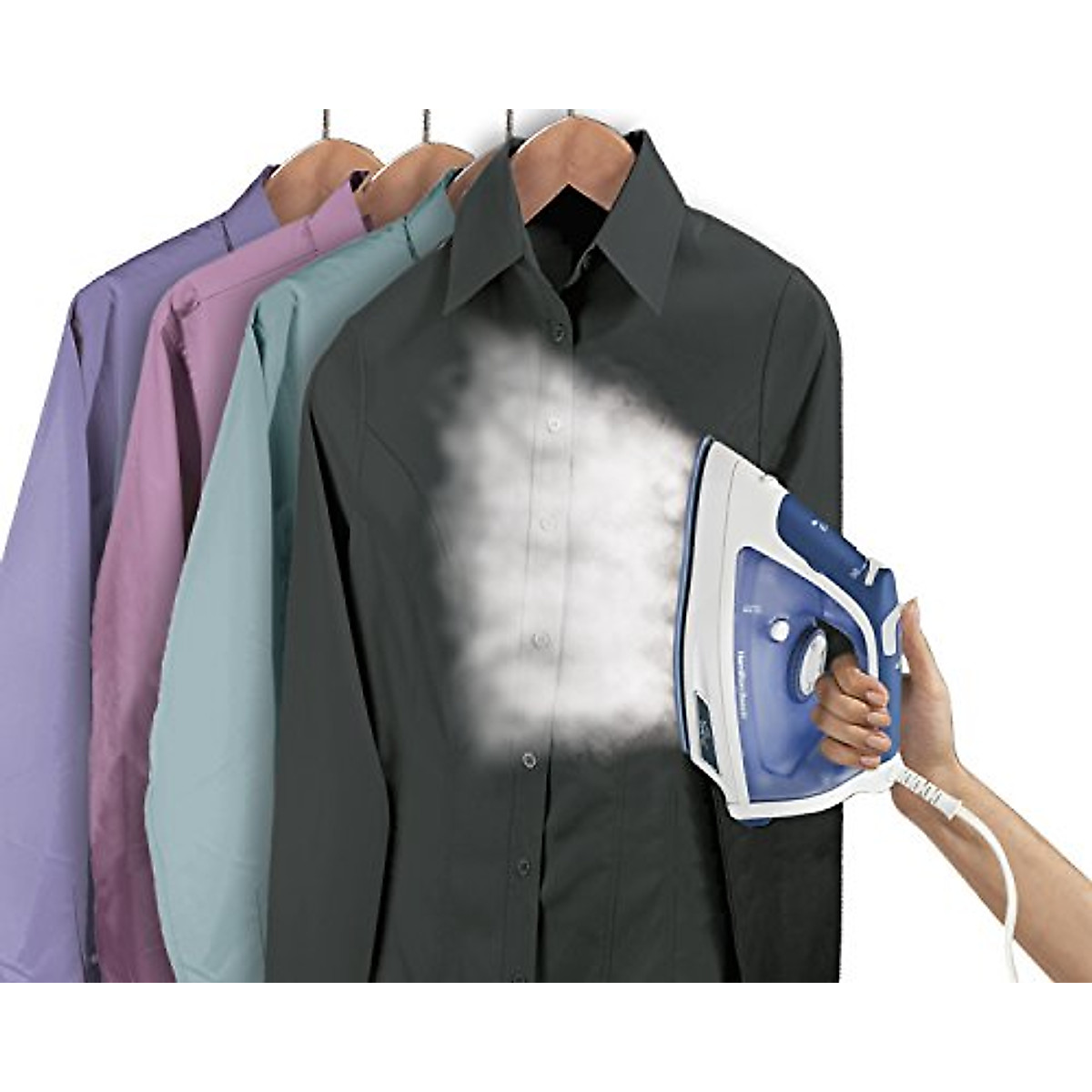 Hamilton Beach Steam Iron with 3-Way Auto Shutoff & Durathon Soleplate (19800),Blue and White,Full Size