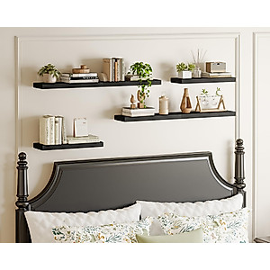 Fixwal 15.8in Black Floating Shelves, Set of 6 Wood Shelves, Farmhouse Shelf Wall Decor for Bathroom, Bedroom, Living and Kitchen Room