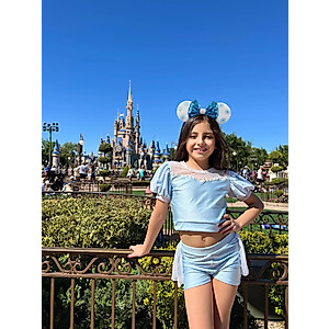 WOVOWOVO Mouse Ears Headbands for Women Girls Sparkle Bow Hairbands Halloween Christmas for Cosplay Costume Princess Party Decorations (Blue Snowflake)