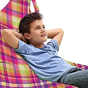 Ambesonne Colorful Lounger Chair Bag, Pixel Like Ornament with Contemporary Design Checkered Squares Illustration, High Capacity Storage with Handle Container, Lounger Size, Multicolor