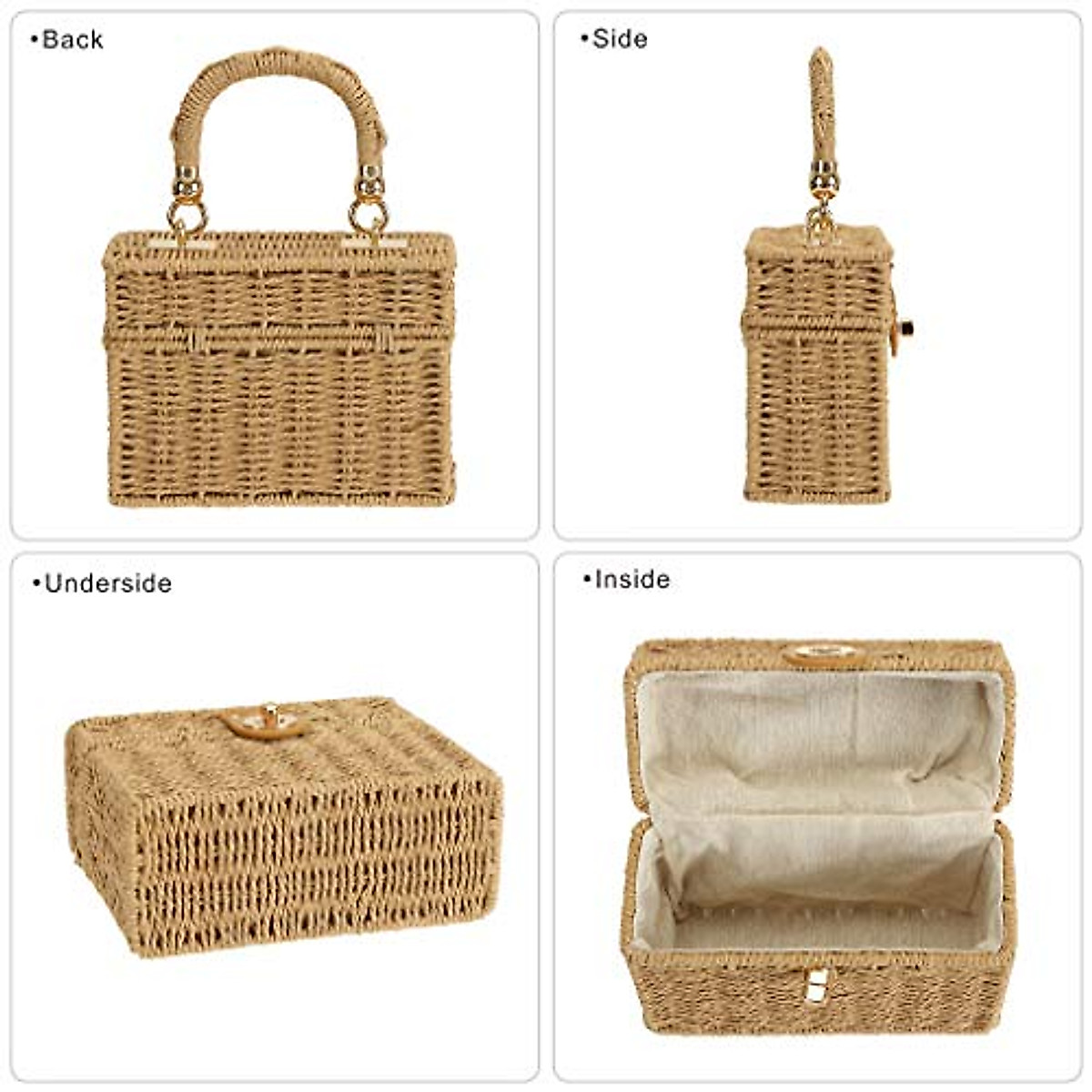 So'each Women's Handbag Wicker Square Crossbody Rattan Bag Boho Crossbody Bag Beige