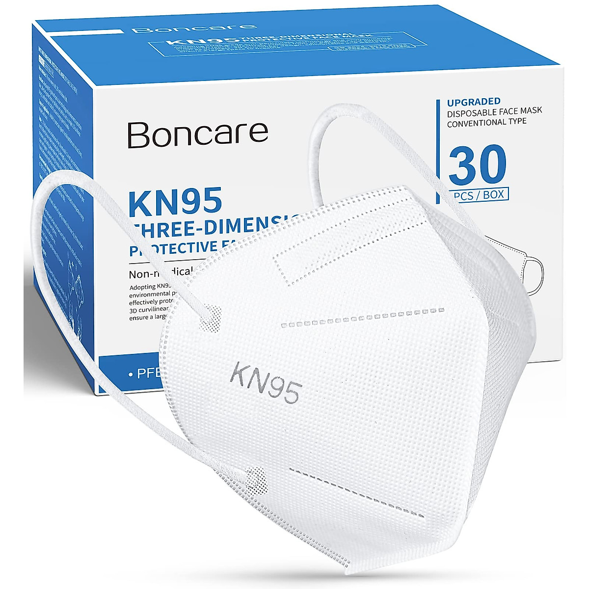 Boncare KN95 Face Mask 30 PCs, 5-Layer Face Mask for Men & Women, Updated Breathable, Comfortable (White)