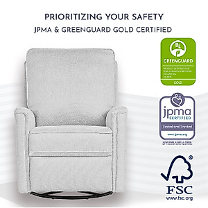 Evolur Beau Upholstered Seating Swivel, Manual, Greenguard Gold Certified, Chair, Modern Nursery Recliner, Tool-Free Assembly Glider, Morning Grey