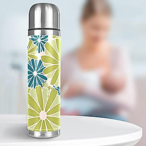 Stainless Steel Leather Vacuum Insulated Mug Flower Thermos Water Bottle for Hot and Cold Drinks Kids Adults 16 Oz