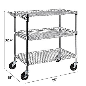 Finnhomy 3 Tier Heavy Duty Commercial Grade Utility Cart, Wire Rolling Cart with Handle Bar, Steel Service Cart with Wheels, Utility Shelf Plant Display Shelf Food Storage Trolley, NSF Listed