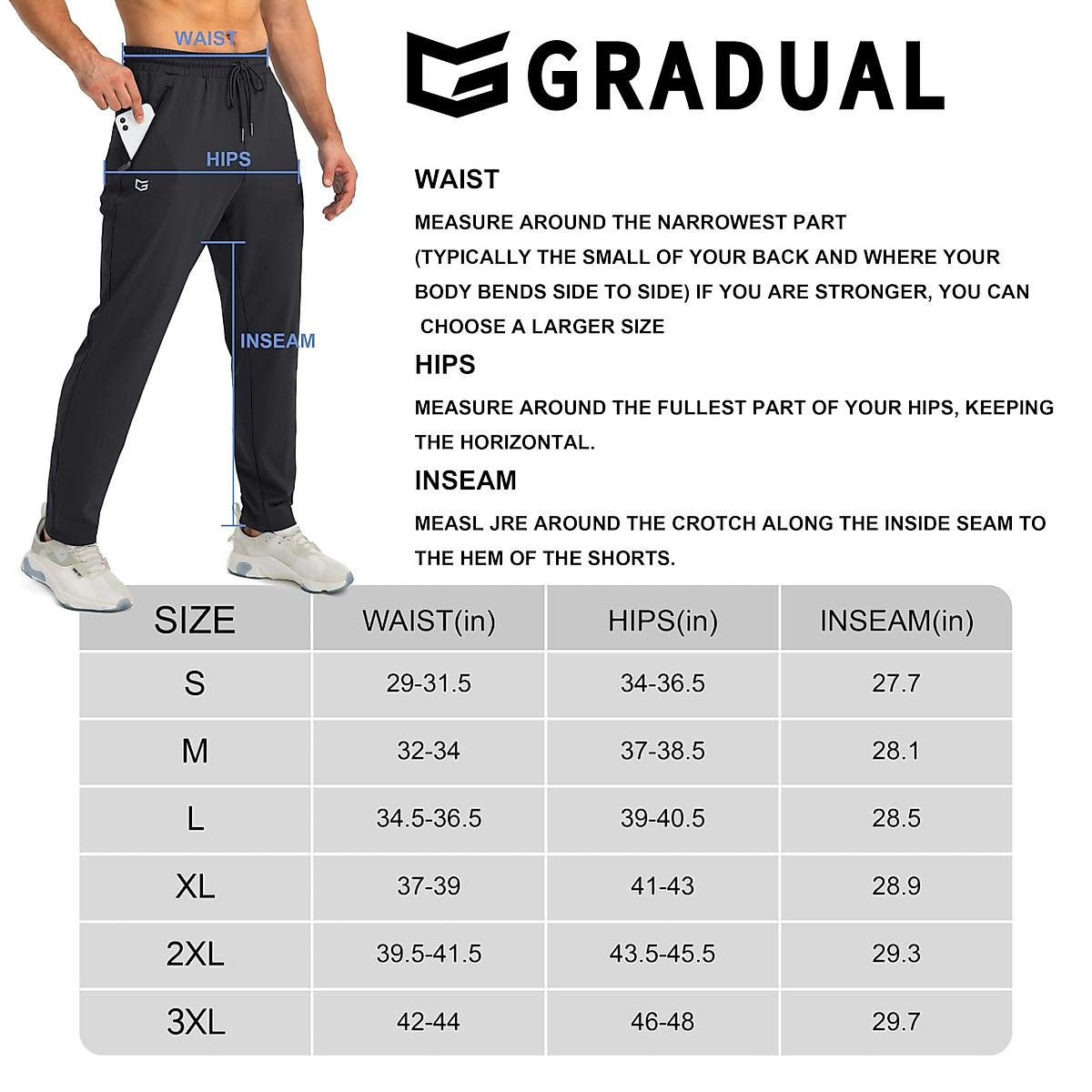 G Gradual Men's Sweatpants with Zipper Pockets Tapered Joggers for Men Athletic Pants for Workout, Jogging, Running (Navy, Medium)