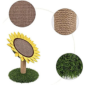 Lovely Caves Sunflower Cat Scratching Post with Sisal Covered, Cat Claw Scratcher Pole for Kitten, Flower Cat Tree Furniture Scratch Post