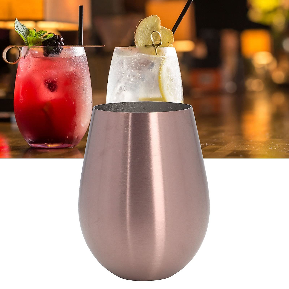 Stainless Steel Wine Glasses, 17oz 500ml Unbreakable Glasses Simple Modern Wine Tumbler Liquor Glasses Wine Mug Metal Wine Glasses Stainless Steel Cups for Home and Outdoor Wine Glasses, Rose Gold