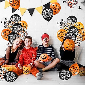 60Pack Halloween Balloons, Halloween Orange Black Confetti Balloons for Party, 12 Inch Balloons for Halloween Celebration Party Decorations