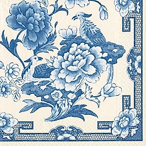 Entertaining with Caspari Cocktail Napkin, Blue and White, Box of 40