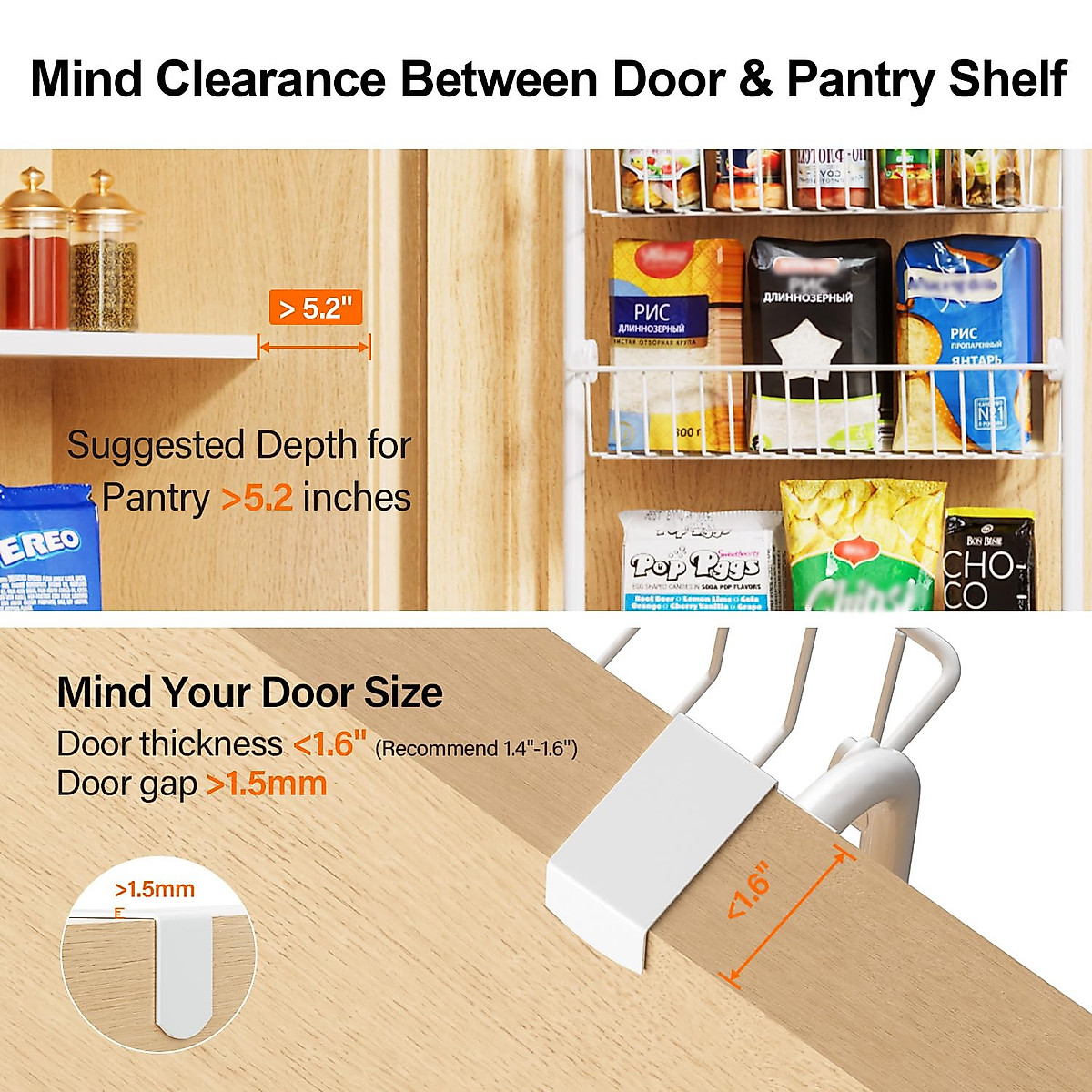 Delamu Over the Door Pantry Organizer, 6-Tier Pantry Organizers and Storage, Metal Cabinet Door Organizer, Hanging Spice Rack Shelves for Home & Kitchen, D5 x W18 x H50 inch, White