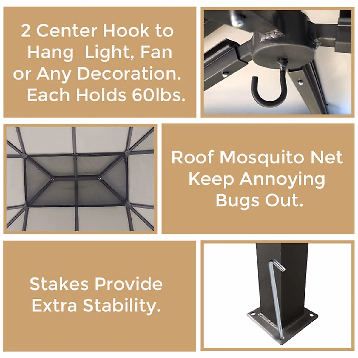 ZZBJ 12 ft. x 10 ft. Aluminum Hardtop Outdoor Patio Gazebo with Insulated Double-Roof Hardtop and Netting