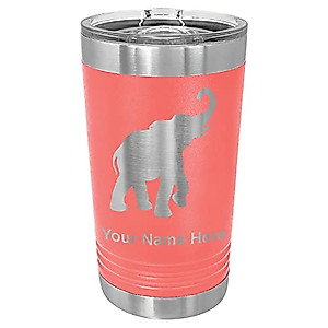 LaserGram 16oz Vacuum Insulated Pint Tumbler, Indian Elephant, Personalized Engraving Included (Coral)