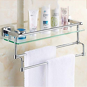 PIBM Stylish Simplicity Shelf Wall Mounted Floating Rack Wooden Bathroom Shelves Rack Rectangle Tempered Glass Cosmetic Rack Tower Hanger Guardrail Save Space - 3 Sizes, a , 51.2x13x4.2cm