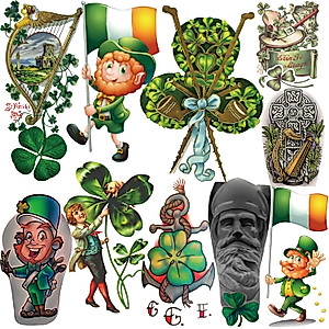 Yazhiji 70sheets St Patricks Day Temporary Tattoo for Kids Girls or Boys 10sheets Larger Half Arm Shamrock Patterned Waterproof Tattoos Stickers for Men or Women And 60 sheets Face Clover Tattoos