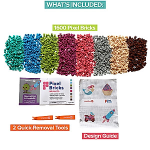 Creative QT 1600 Pieces Plate 1x1 Bricks, Pixel Mosaic Kit, 8 Colors Classic Building Bricks with 2 Quick Removal Tools, Nano Blocks Art with Design Guide, STEM Building Toy