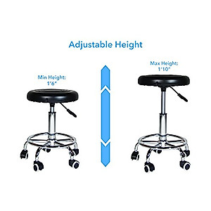 Topline 360-Degree Rolling Swivel Adjustable Stool Chair with Foot Rest - Black