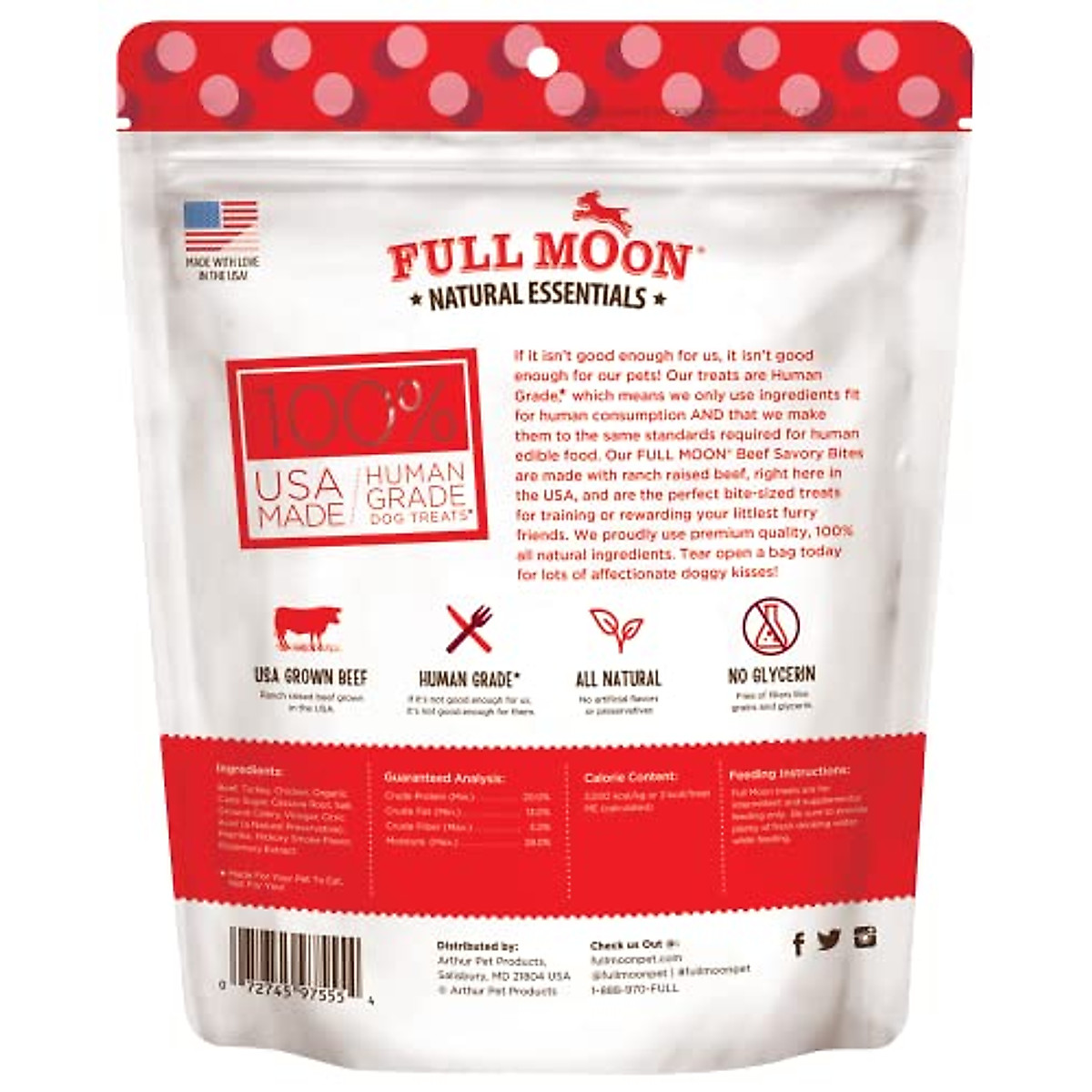 Full Moon All Natural Human Grade Dog Treats, Essential Beef Savory Bites, 14 Ounce