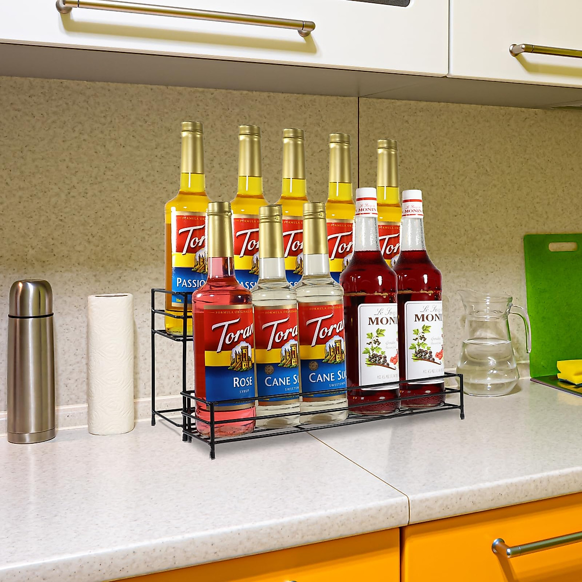 Coffee Syrup Organizer Rack 10 Bottles Syrup Bottle Holder Stand For Coffee Bar Accessories, 2 Tier Wine Bottle Storage Rack For Syrup, Wine, Liquor, Coffee Station Organizer For Kitchen Countertop