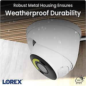 Lorex 4K 8MP IP Wired Metal Dome Outdoor/Indoor Security Camera, White - Smart Security Lighting, Smart Motion Detection, Deterrence Siren, Color Night Vision Booster, 2-Way Talk, IP67 Weatherproof