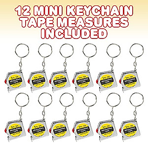 ArtCreativity 1.5 Inch Tape Measure Keychains for Kids, Set of 12, Functional Mini Tape Measures with Stable Slide Lock, Birthday Party Favors, Goody Bag Fillers, Prize for Boys and Girls